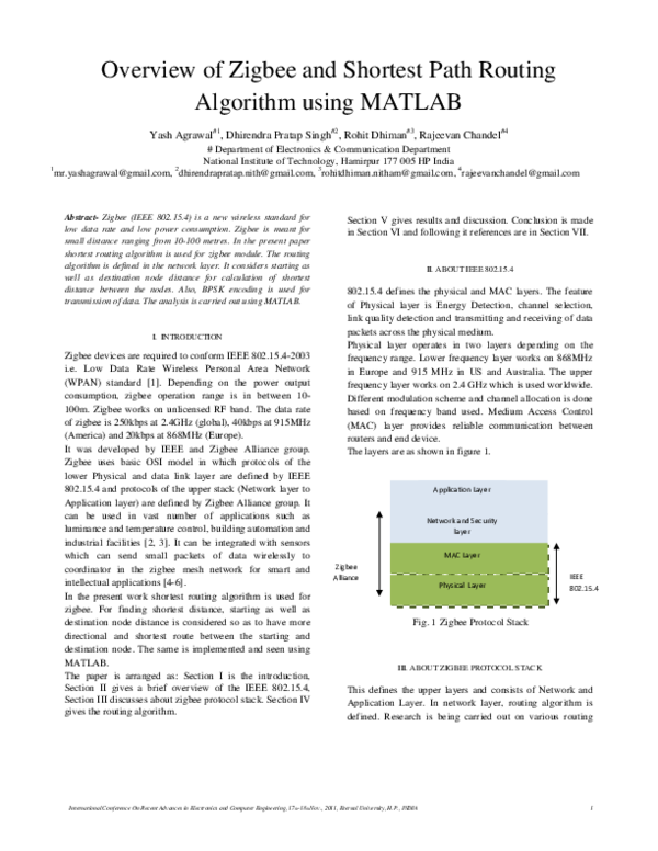 (PDF) Overview of Zigbee and Shortest Path Routing Algorithm using MATLAB