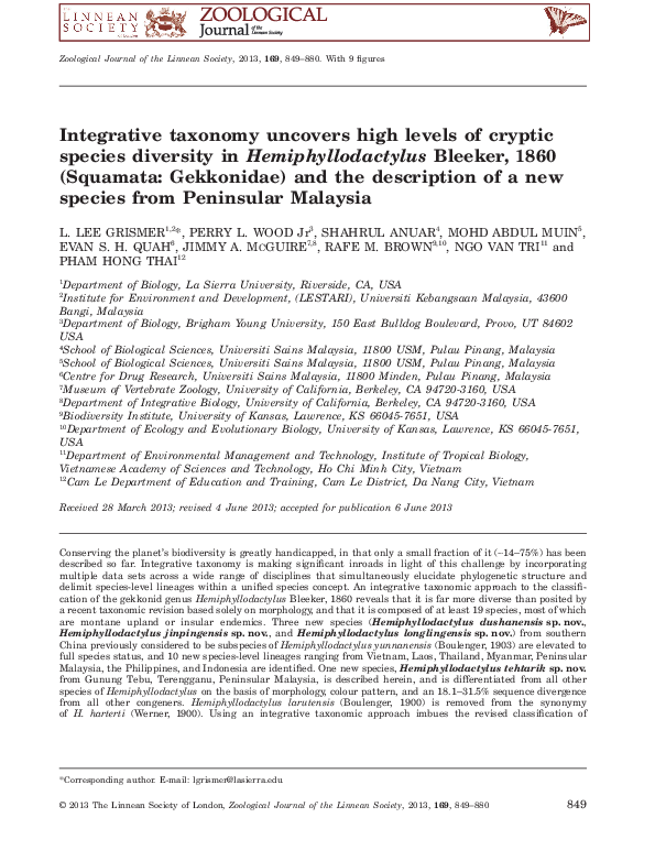 (PDF) Integrative taxonomy uncovers high levels of cryptic species ...