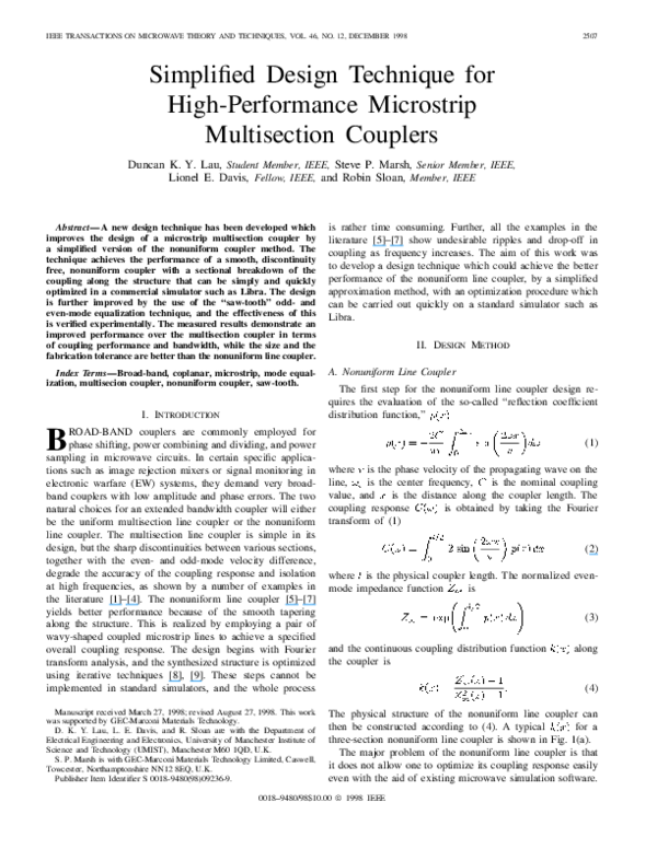 (PDF) Simplified design technique for high-performance microstrip ...