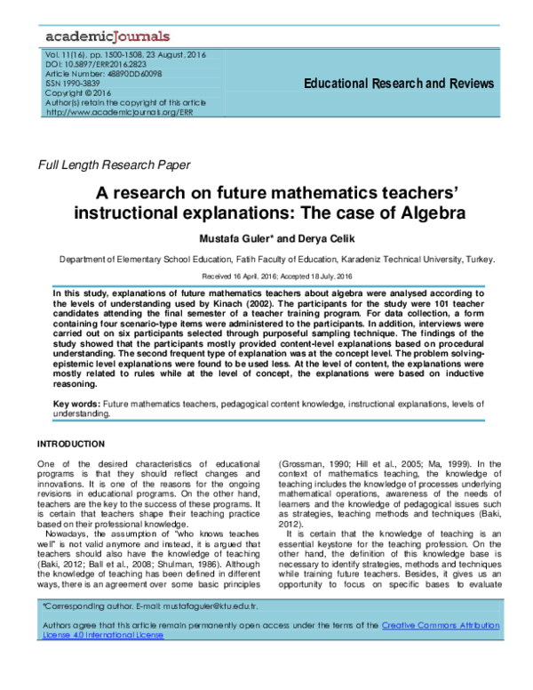 (PDF) A research on future mathematics teachers' instructional ...