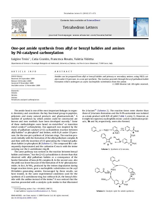 (PDF) One-pot amide synthesis from allyl or benzyl halides and amines ...