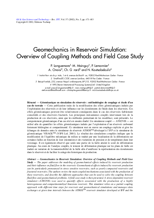 (PDF) Geomechanics in Reservoir Simulation: Overview of Coupling Methods and Field Case Study