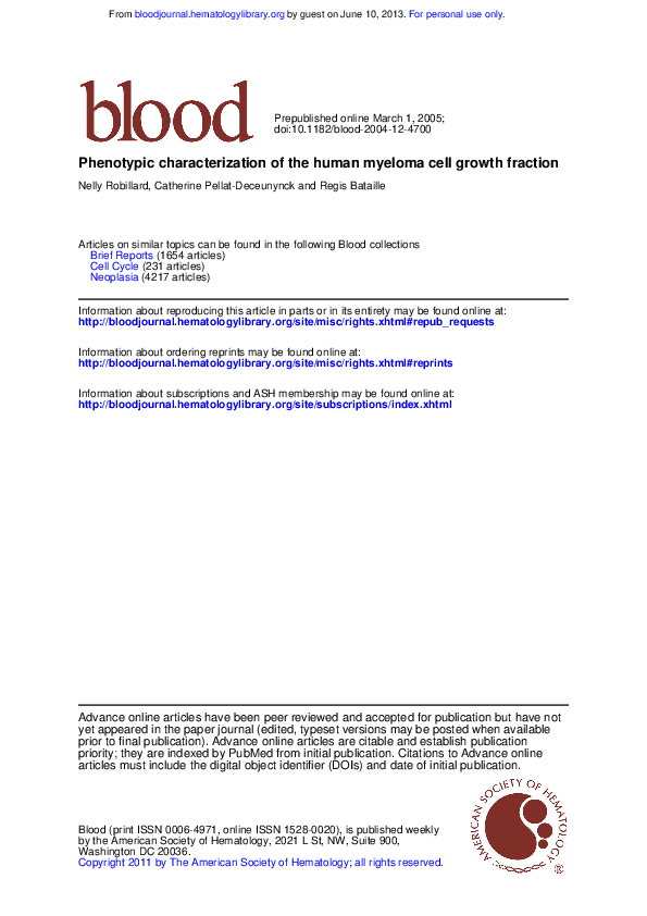 (PDF) Phenotypic characterization of the human myeloma cell growth fraction