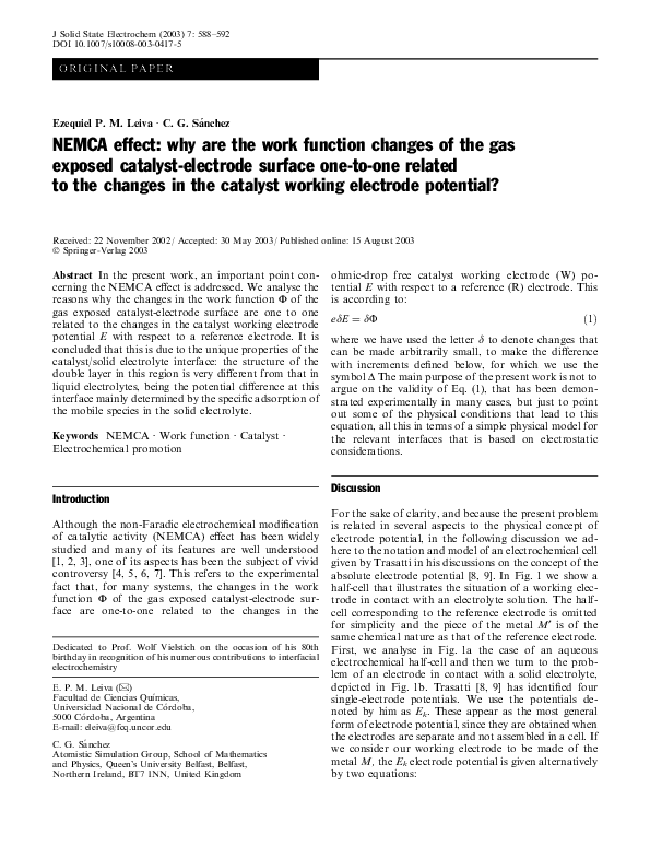 (PDF) NEMCA effect: why are the work function changes of the gas ...