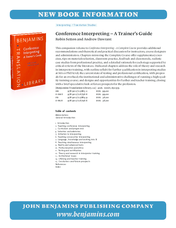 (PDF) Conference Interpreting – A Trainer’s Guide