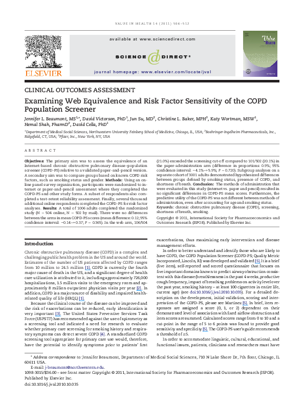 (PDF) Examining Web Equivalence and Risk Factor Sensitivity of the COPD ...