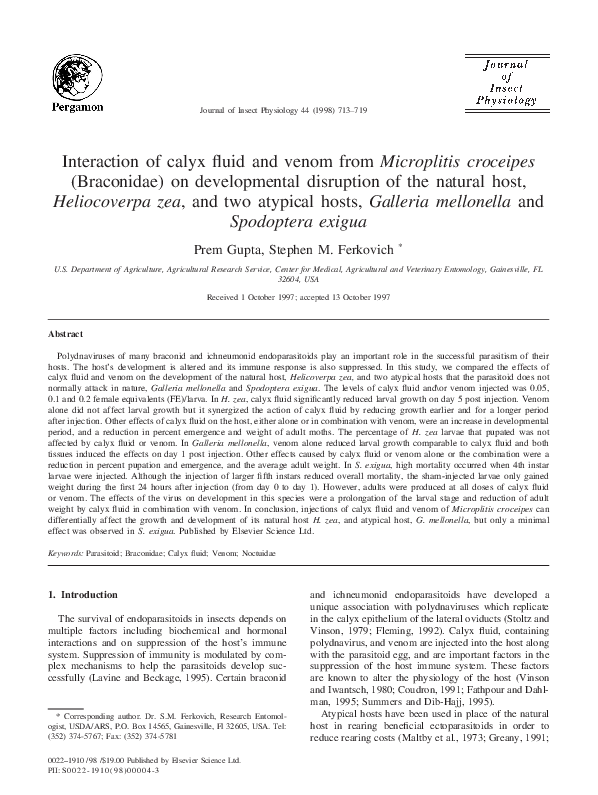 (PDF) Interaction of calyx fluid and venom from Microplitis croceipes ...