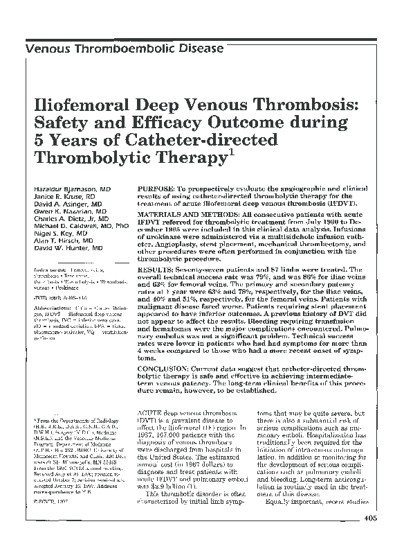 (PDF) Iliofemoral Deep Venous Thrombosis: Safety and Efficacy Outcome ...