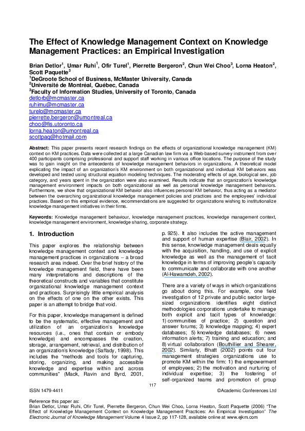 (PDF) The effect of knowledge management context on knowledge management practices: An empirical ...