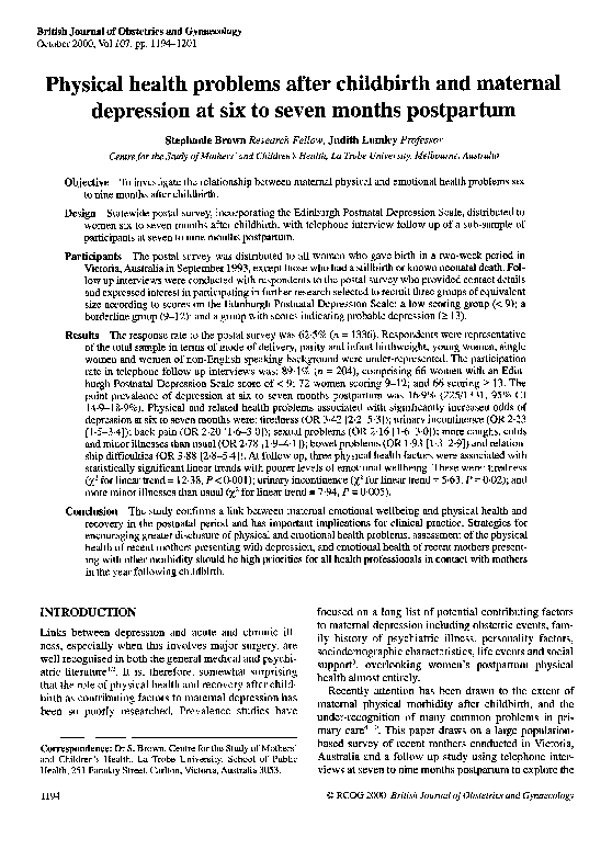 (PDF) Physical health problems after childbirth and maternal depression ...