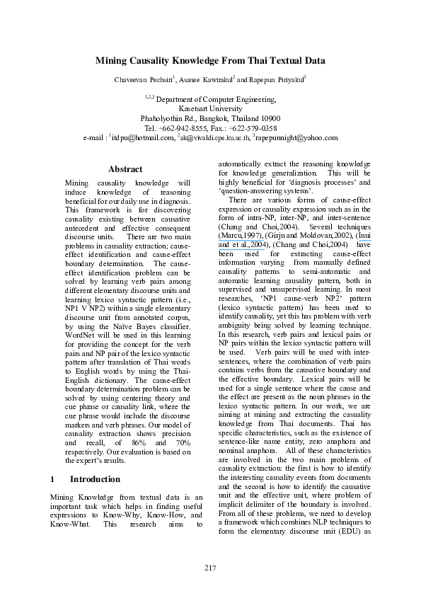 (PDF) Mining Causality Knowledge from Textual Data