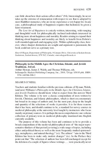 (PDF) Philosophy in the Middle Ages: the Christian, Islamic, and Jewish ...