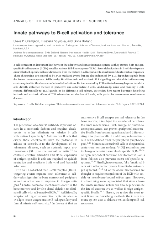 (PDF) Innate pathways to B-cell activation and tolerance