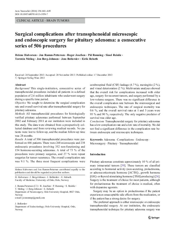 (PDF) Surgical complications after transsphenoidal microscopic and ...