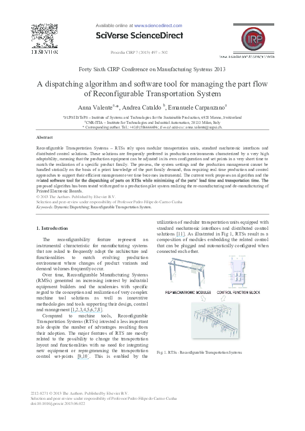 Pdf A Dispatching Algorithm And Software Tool For Managing The Part Flow Of Reconfigurable
