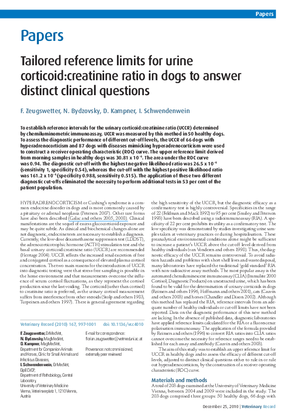 (PDF) Tailored reference limits for urine corticoid:creatinine ratio in ...