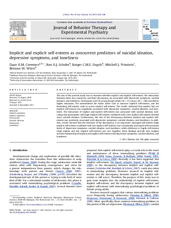 (PDF) Implicit and explicit self-esteem as concurrent predictors of suicidal ideation ...