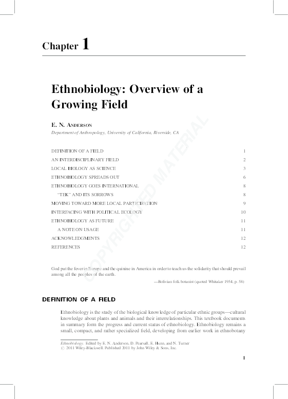 (PDF) Ethnobiology: Overview of a Growing Field