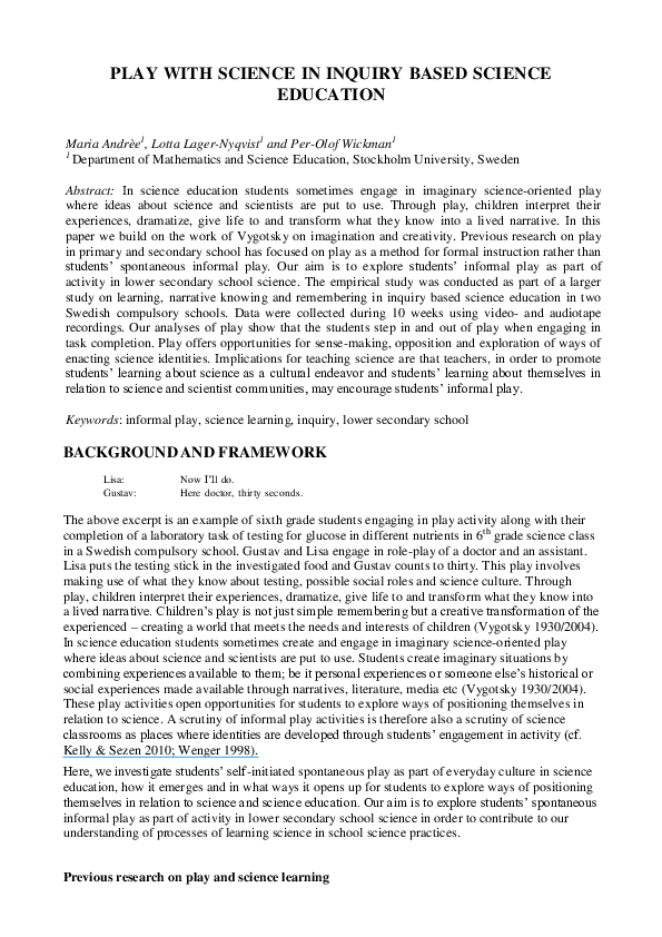 (PDF) Play with Science in Inquiry Based Science Education | Per-olof ...