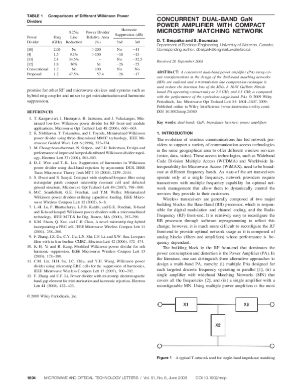 (PDF) Concurrent dual-band GaN power amplifier with compact microstrip ...