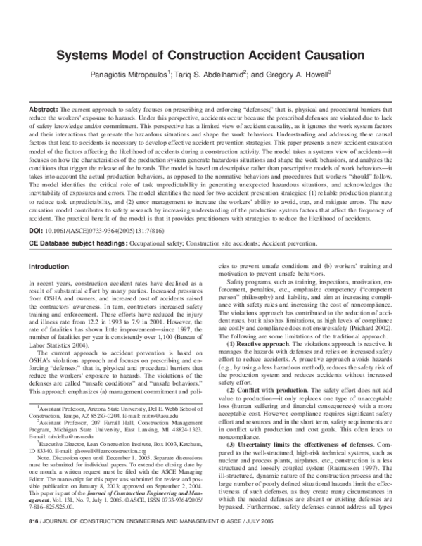 (PDF) Systems Model of Construction Accident Causation