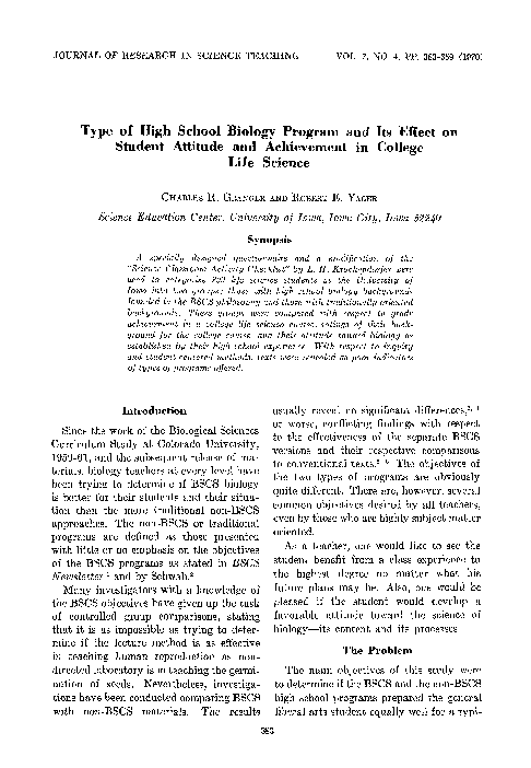 (PDF) Type of high school biology program and its effect on student ...