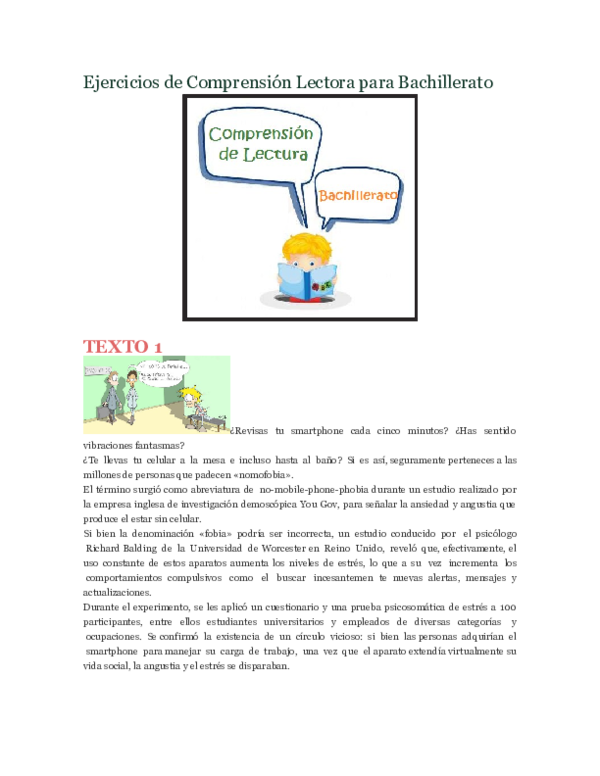 (DOC) Ejercicios de Comprensión Lectora para Bachillerato TEXTO 1