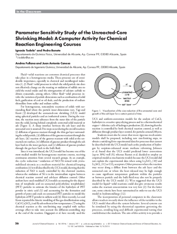 (PDF) Parameter Sensitivity Study of the Unreacted-Core Shrinking Model: A Computer Activity for ...