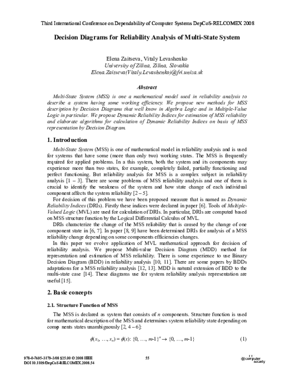(PDF) Decision diagrams for reliability analysis of multi-state system