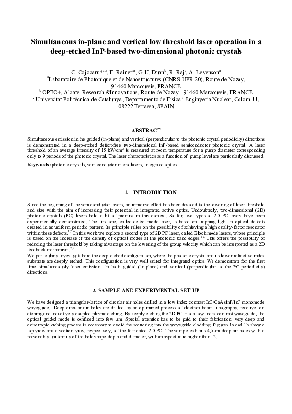 (PDF) Two-dimensional surface emitting photonic crystal laser with hybrid triangular-graphite ...