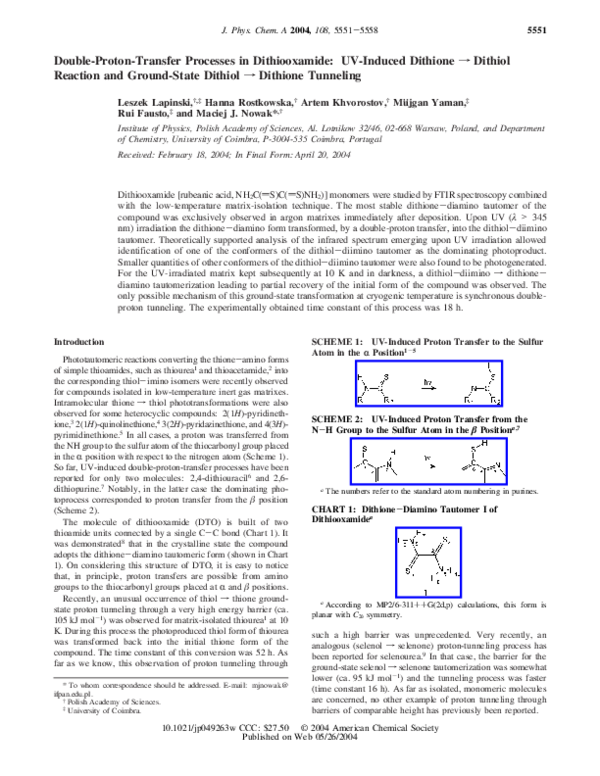 (PDF) Double-Proton-Transfer Processes in Dithiooxamide: UV-Induced ...