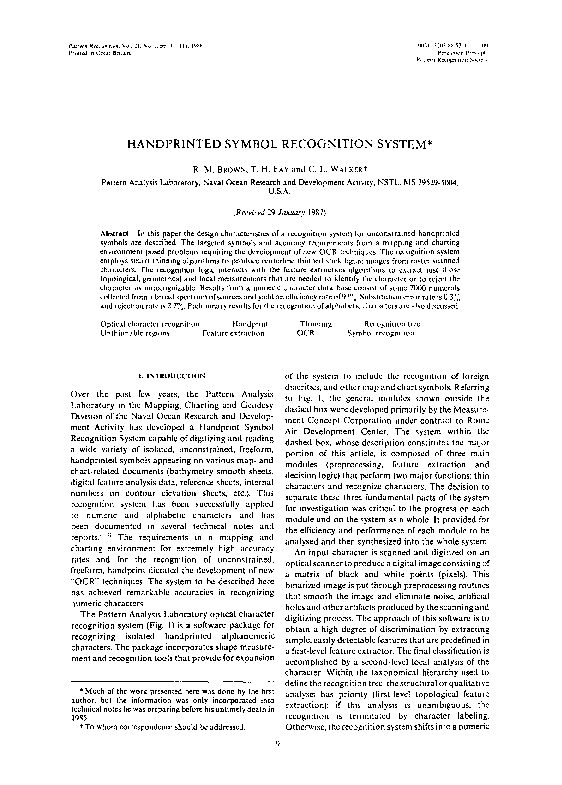 (PDF) Handprinted symbol recognition system