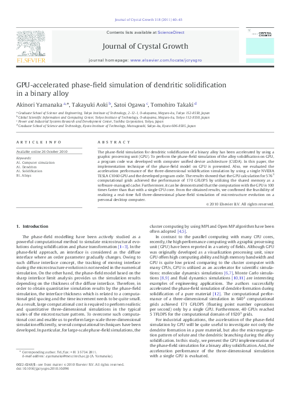 (PDF) GPU-accelerated phase-field simulation of dendritic ... (PDF) GPU-accelerated phase-field simulation of dendritic ...