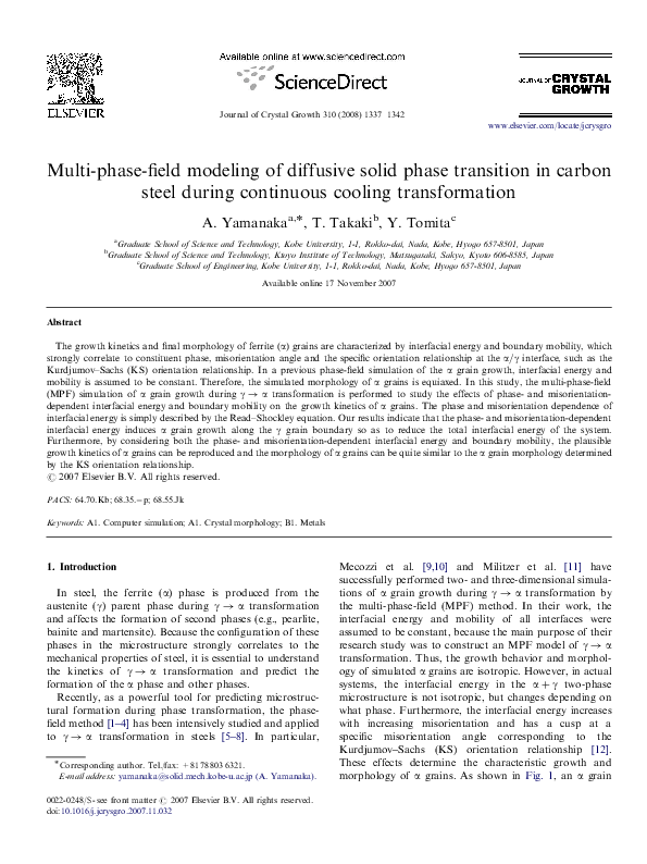 Pdf Multi Phase Field Modeling Of Diffusive Solid Phase Transition In