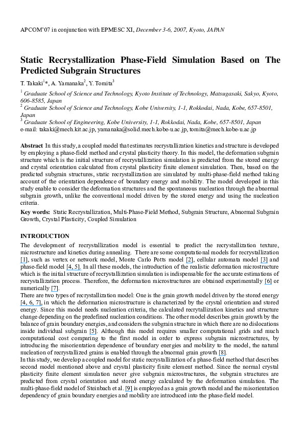 (PDF) Static Recrystallization Phase-Field Simulation Based on The Predicted Subgrain Structures