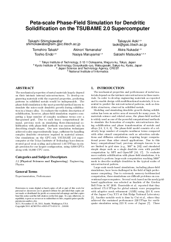 (PDF) Peta-scale phase-field simulation for dendritic solidification on the TSUBAME 2.0 ...