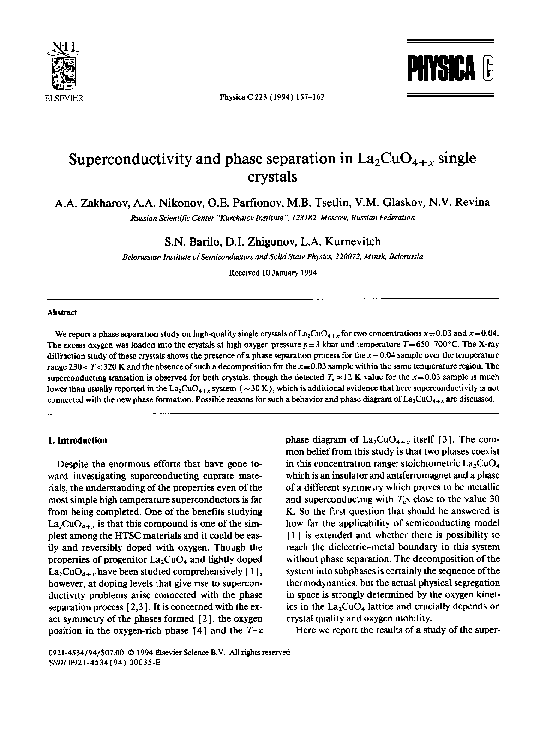 (PDF) Superconductivity and phase separation in La2CuO4+x single crystals