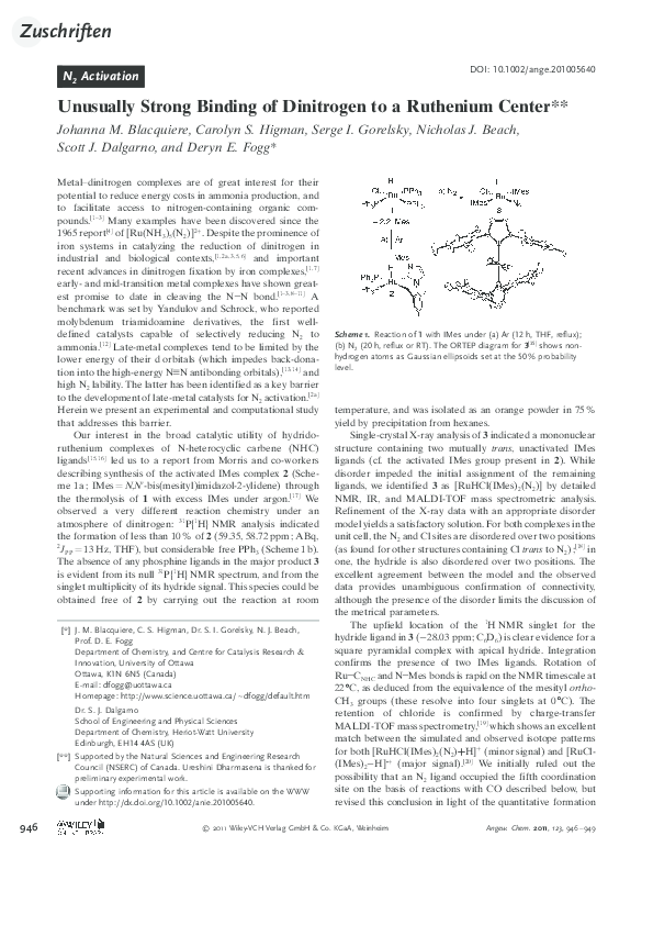 (PDF) Unusually Strong Binding of Dinitrogen to a Ruthenium Center