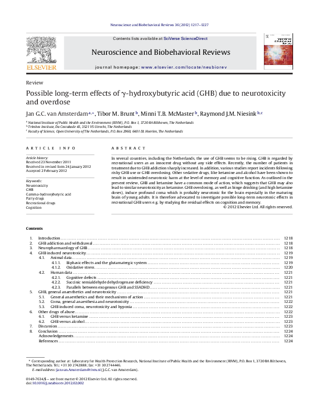 (PDF) Possible long-term effects of γ-hydroxybutyric acid (GHB) due to ...