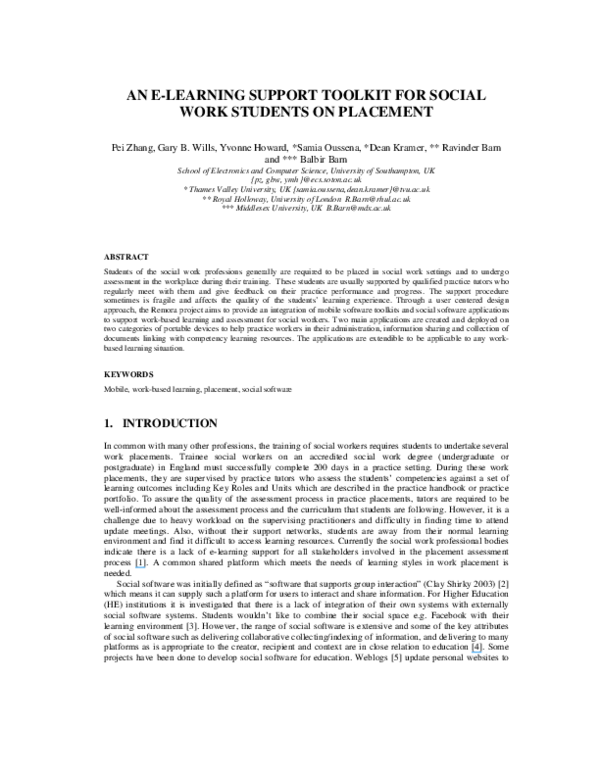 (PDF) An E-learning support toolkit for social work students on placement