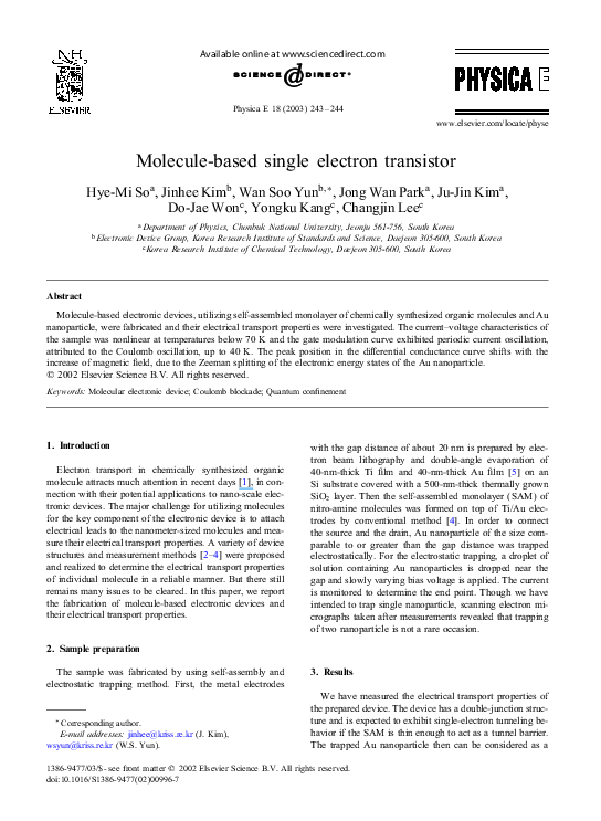(PDF) Molecule-based single electron transistor