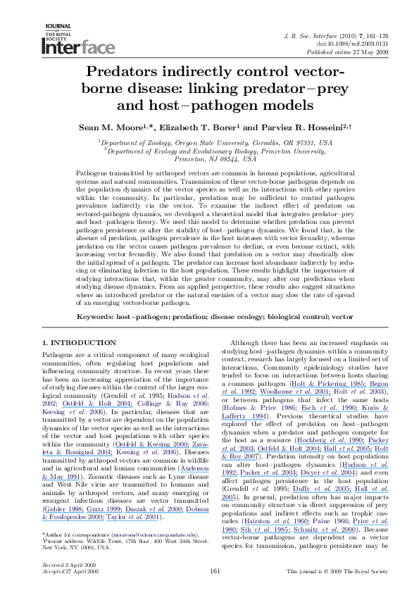 (PDF) Predators indirectly control vector- borne disease: linking ...