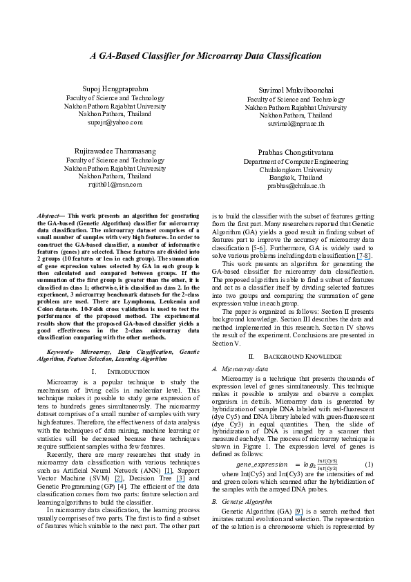 (PDF) A GA-Based Classifier for Microarray Data Classification