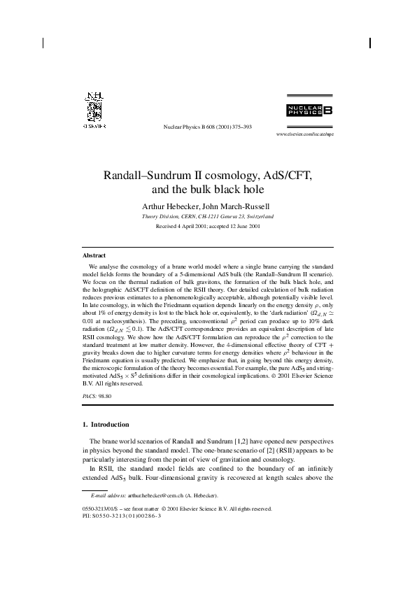 (PDF) Randall–Sundrum II cosmology, AdS/CFT, and the bulk black hole ...