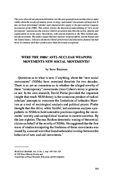 (PDF) Were the 1980s' Anti-Nuclear Weapons Movements New Social ...
