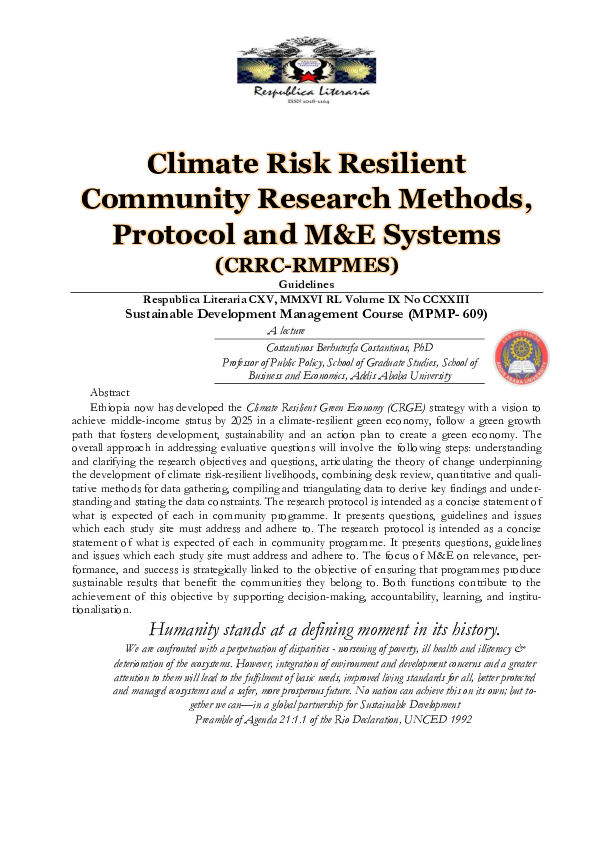 (PDF) Climate Risk Resilient Research Methods, Protocol and M&E Systems ...