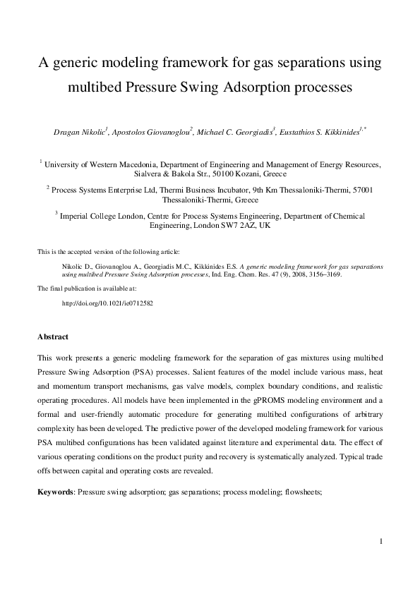 (PDF) Generic Modeling Framework for Gas Separations Using Multibed ...