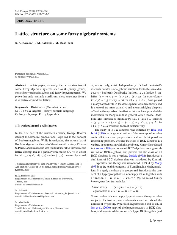 (PDF) Lattice structure on some fuzzy algebraic systems