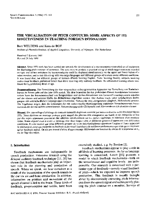 (PDF) The visualisation of pitch contours: Some aspects of its ...
