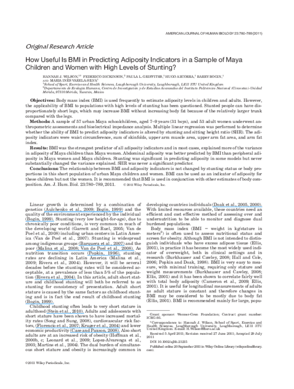 (PDF) Wilson et al 2011 AJHB BMI in stunted people printed v
